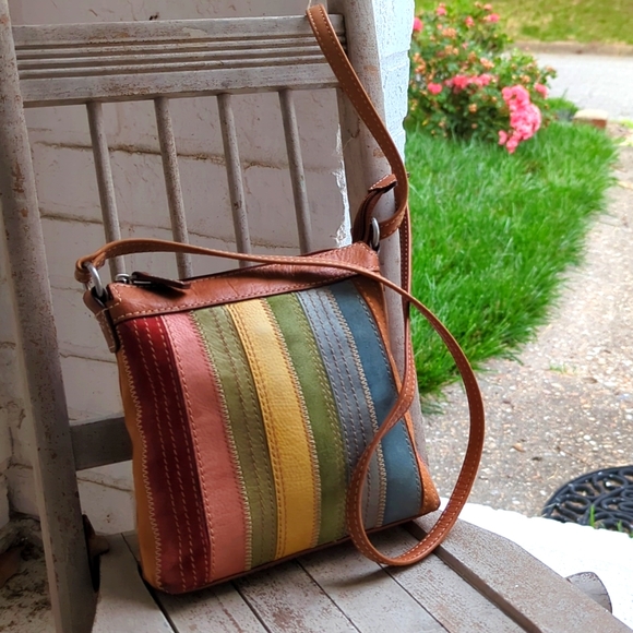 Fossil | Bags | Vtg 0 Colorful Rainbow Genuine Leather Crossbody ...